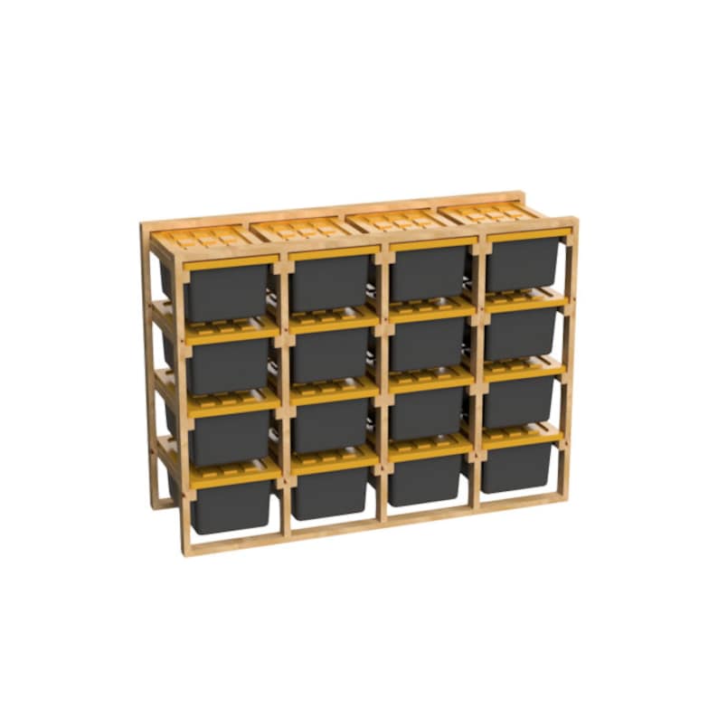 16-unit DIY Garage Storage Rack Plans: 27-gallon Tote Storage Shelf ...