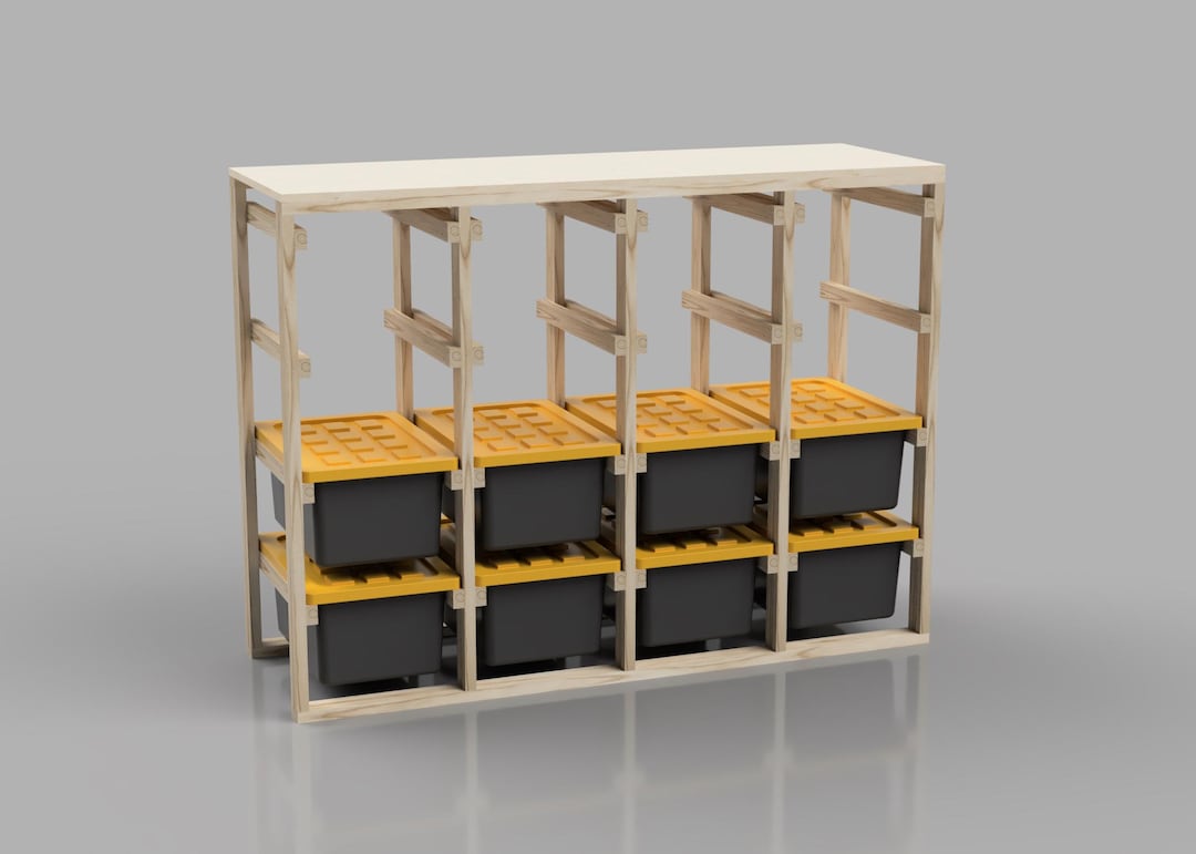 16-unit DIY Garage Storage Rack Plans: 27-gallon Tote Storage Shelf ...