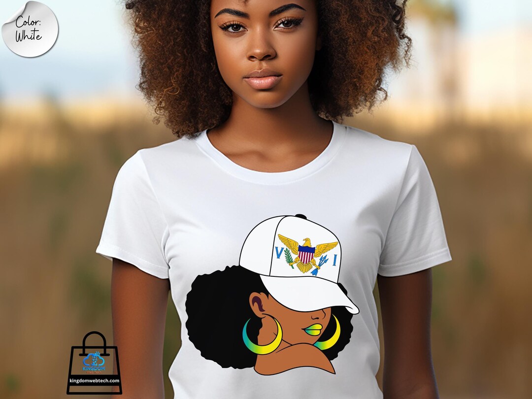 Virgin Islands Afro Girl Baseball Cap Flag T-shirt: VI Summer Vacation ...