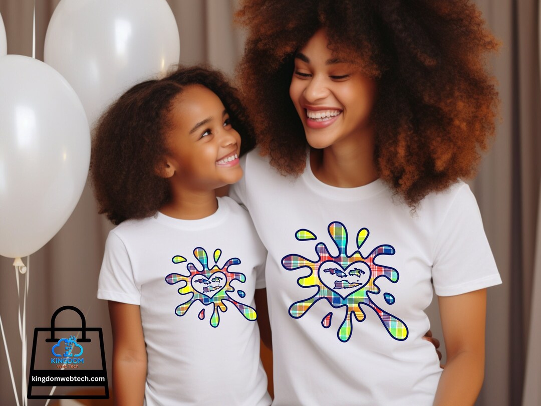 Water Splash Heart VI Madras T-shirt, VI Mommy Daughter Tee, Love ...
