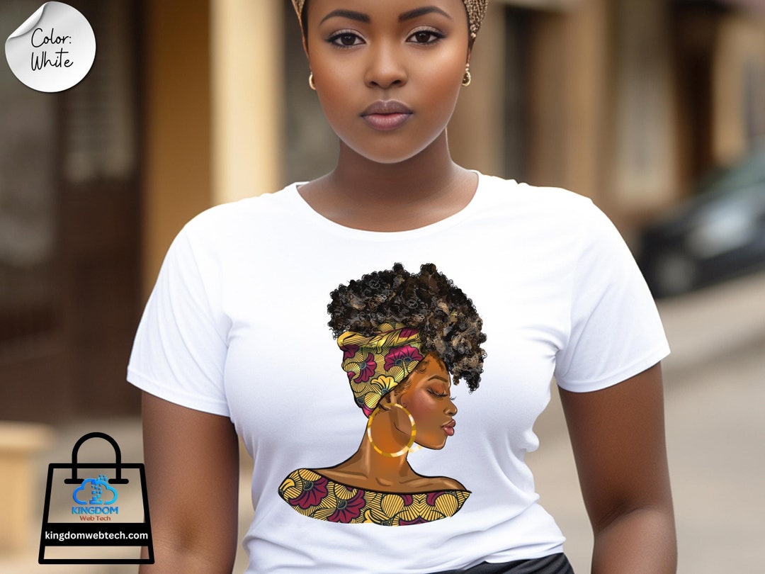 Black Woman Afro T-shirt: African Fabric Headwrap, Black History - Etsy