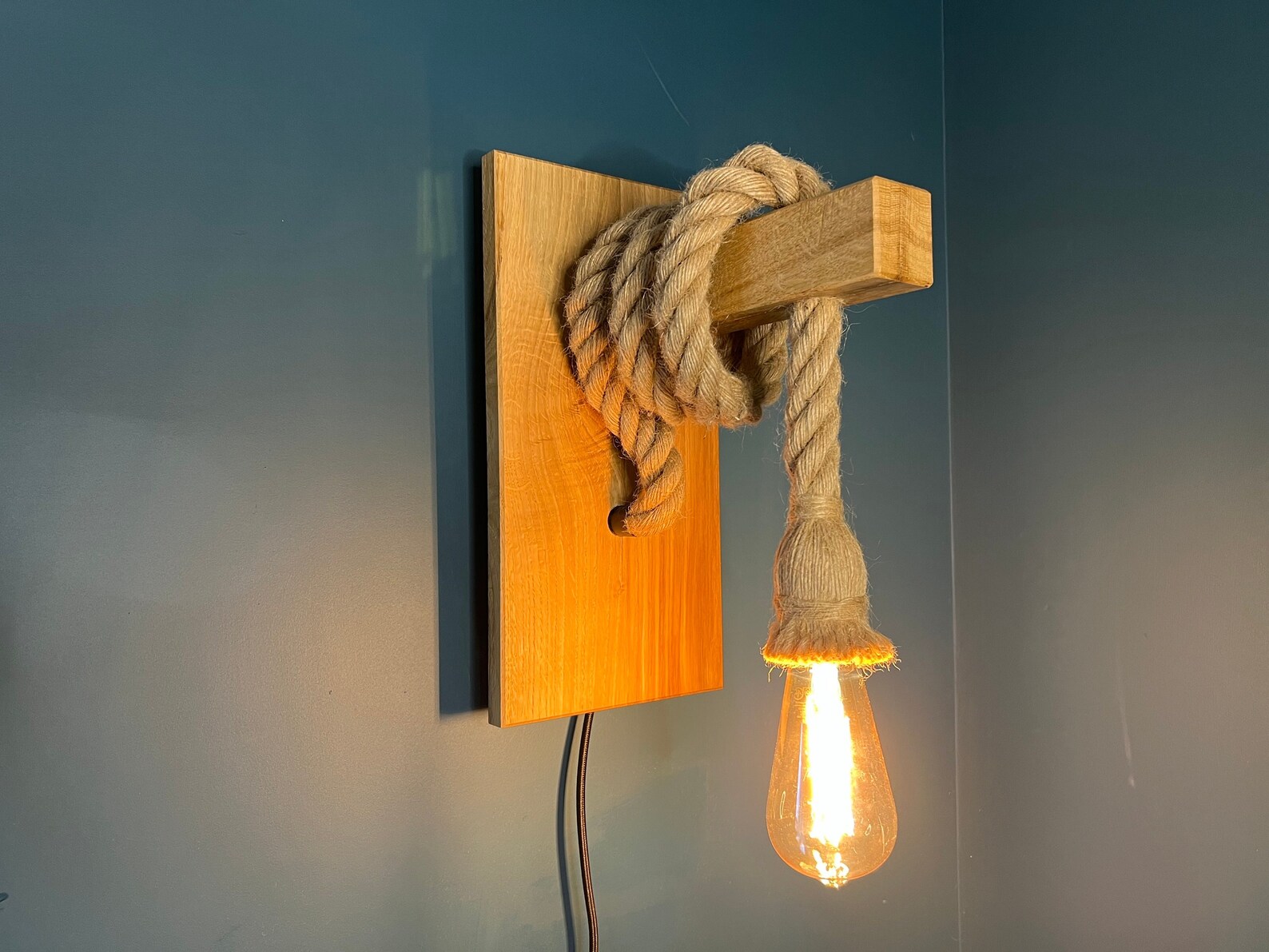 Handcrafted Wooden Oak Sconce With Jute Rope - Etsy