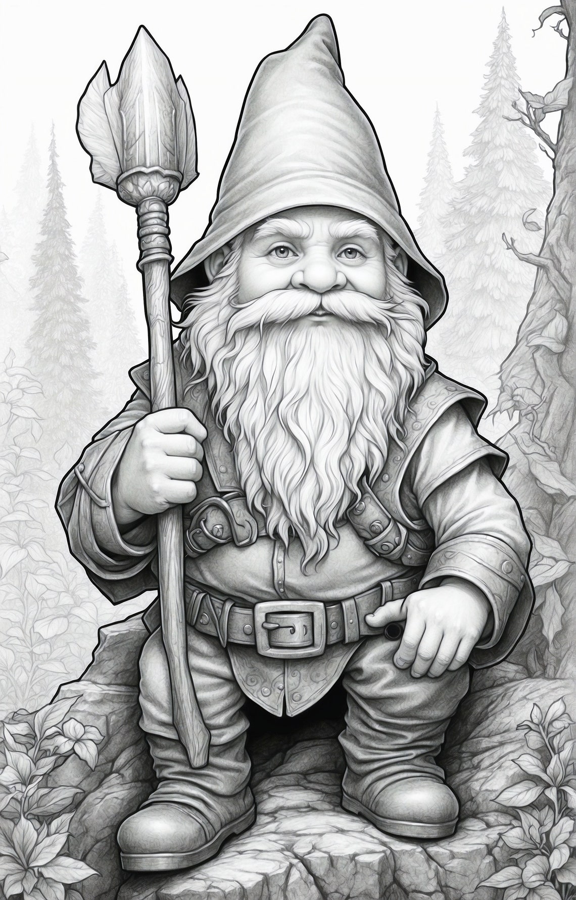 15 Enchanted Realms Realistic Gnome, Coloring Book for Adults: Digital ...