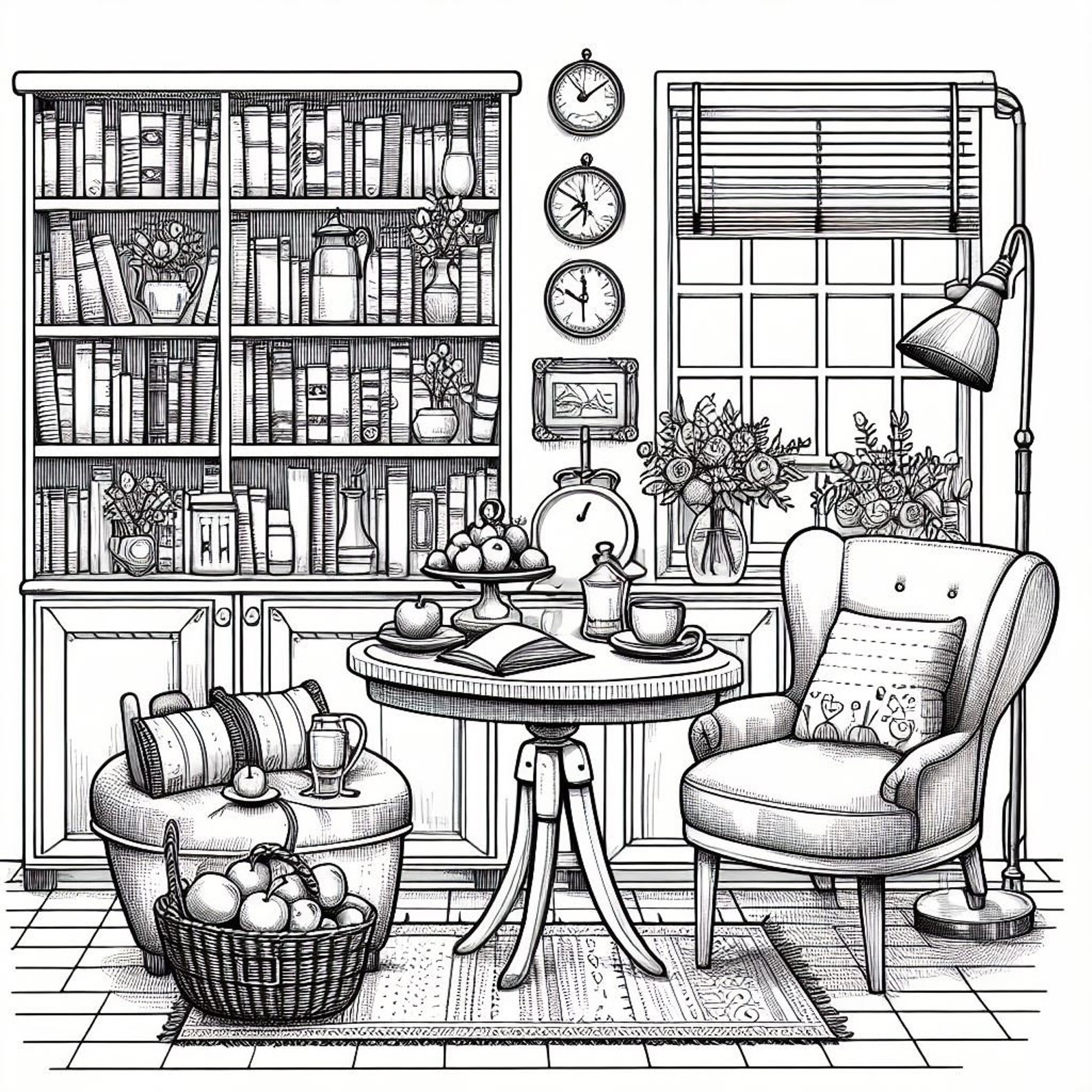 35 Cozy Interiors, Places of Happy People, Coloring Pages for Adults ...