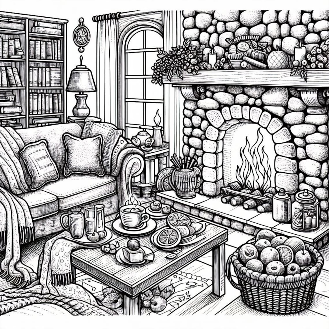 35 Cozy Interiors, Places of Happy People, Coloring Pages for Adults ...