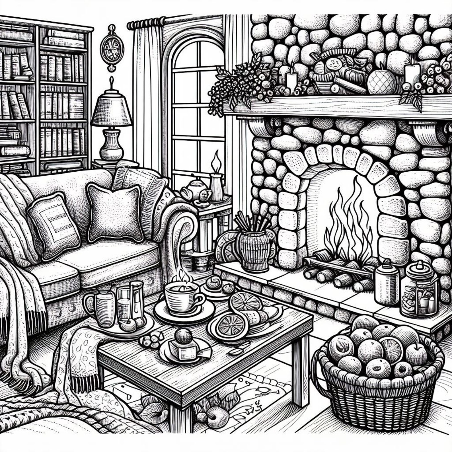 35 Cozy Interiors, Places of Happy People, Coloring Pages for Adults ...
