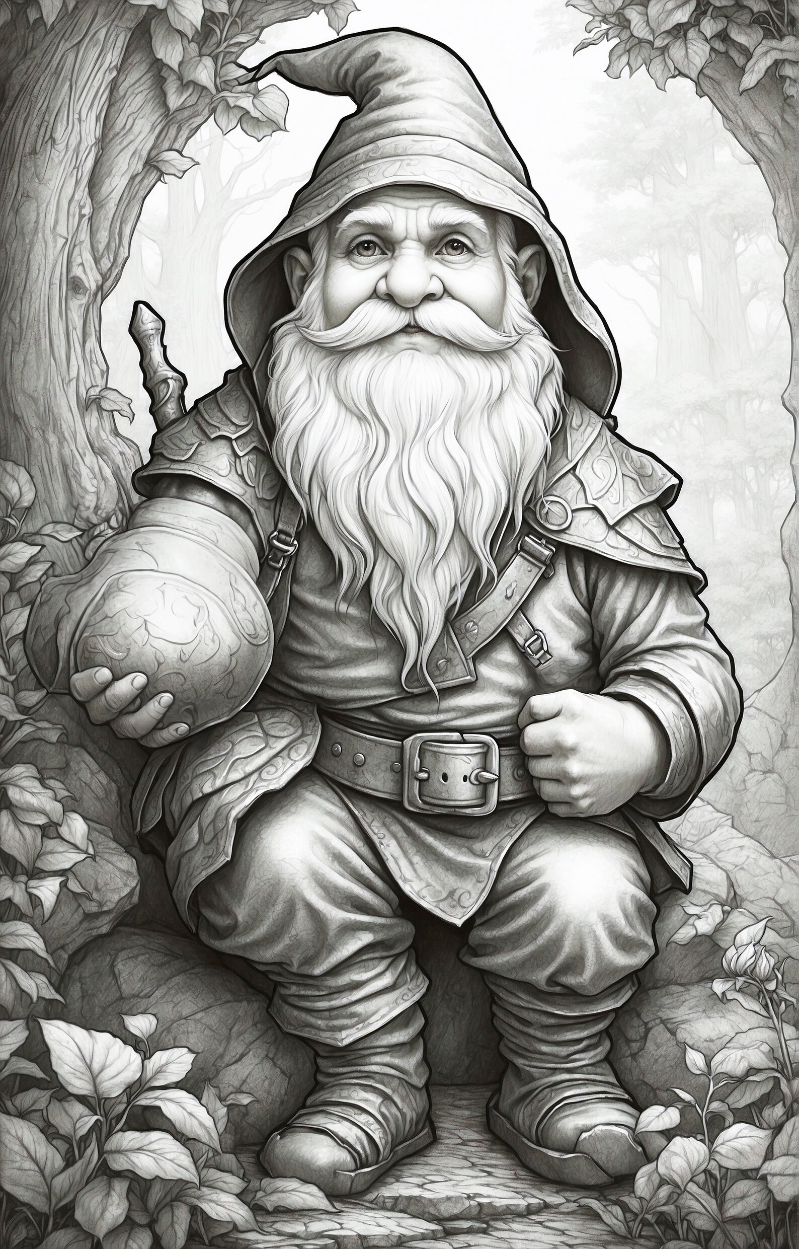 15 Enchanted Realms Realistic Gnome, Coloring Book for Adults: Digital ...