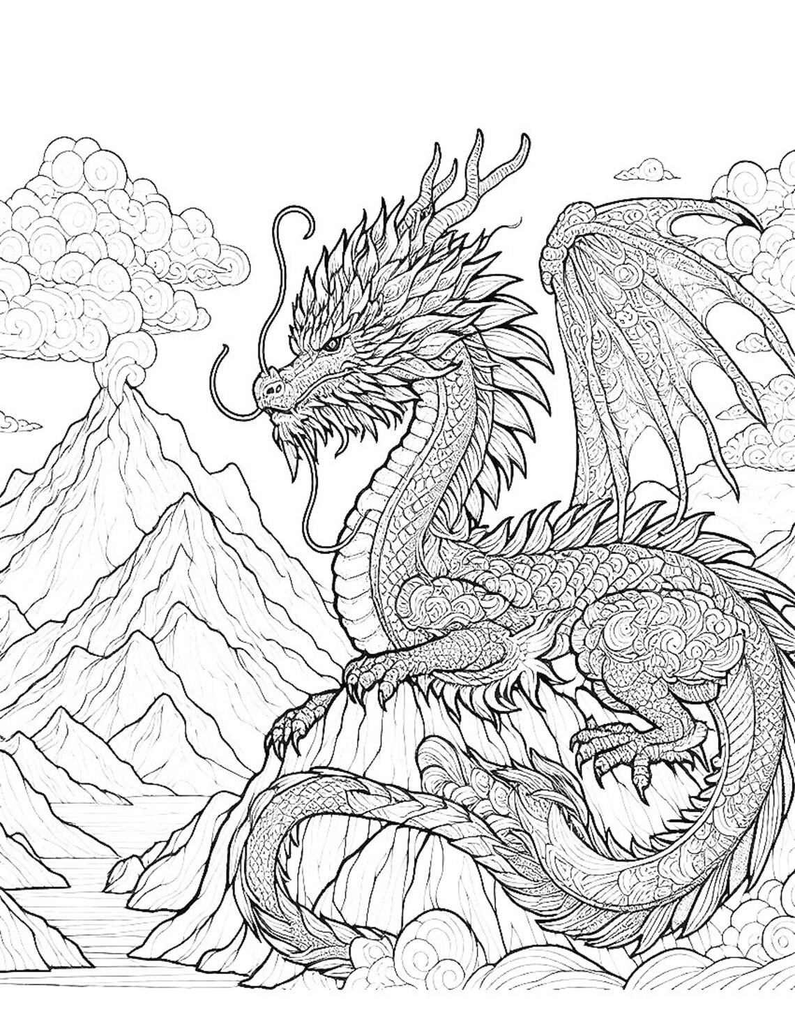 Dragon Mandala Magic: 30 Intricate Dragon Coloring Pages for Dragon ...