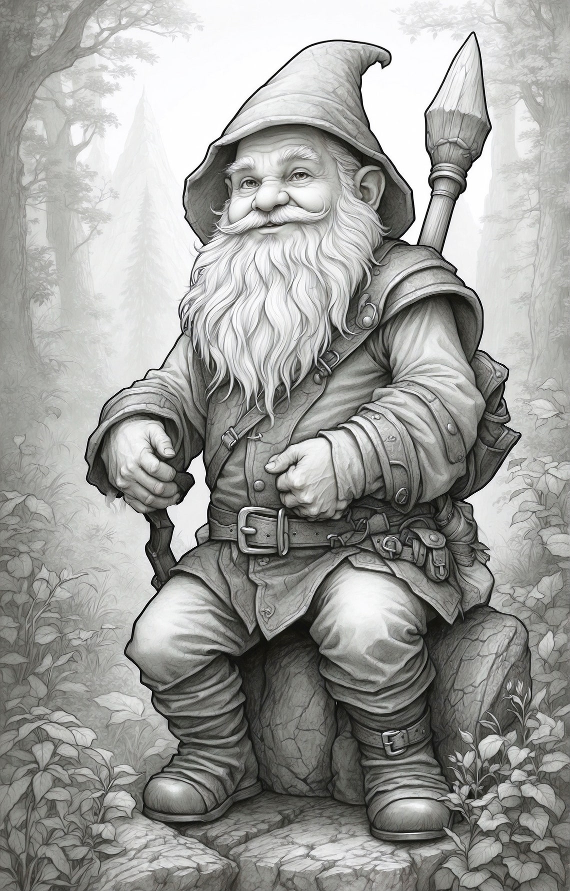15 Enchanted Realms Realistic Gnome, Coloring Book for Adults: Digital ...