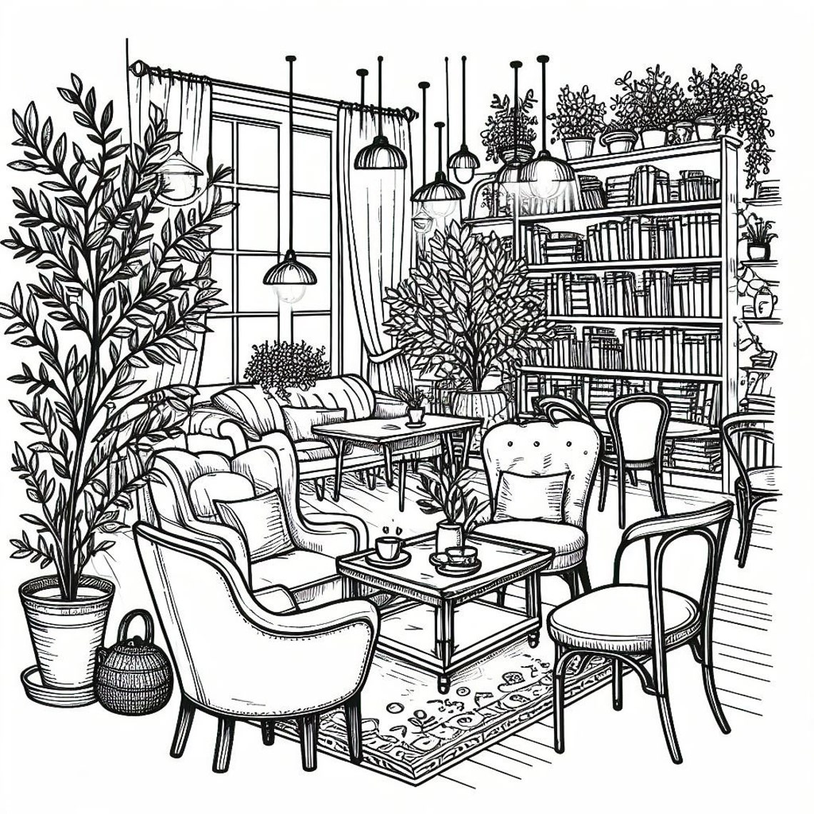 35 Cozy Interiors, Places of Happy People, Coloring Pages for Adults ...