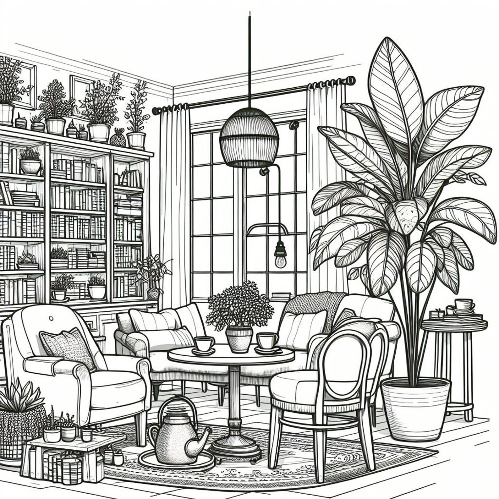35 Cozy Interiors, Places of Happy People, Coloring Pages for Adults ...