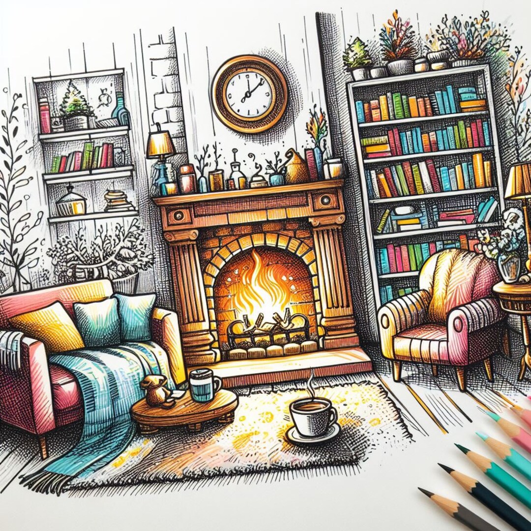35 Cozy Places, Home Comfort, Coloring Pages for Adults, Adult Coloring ...