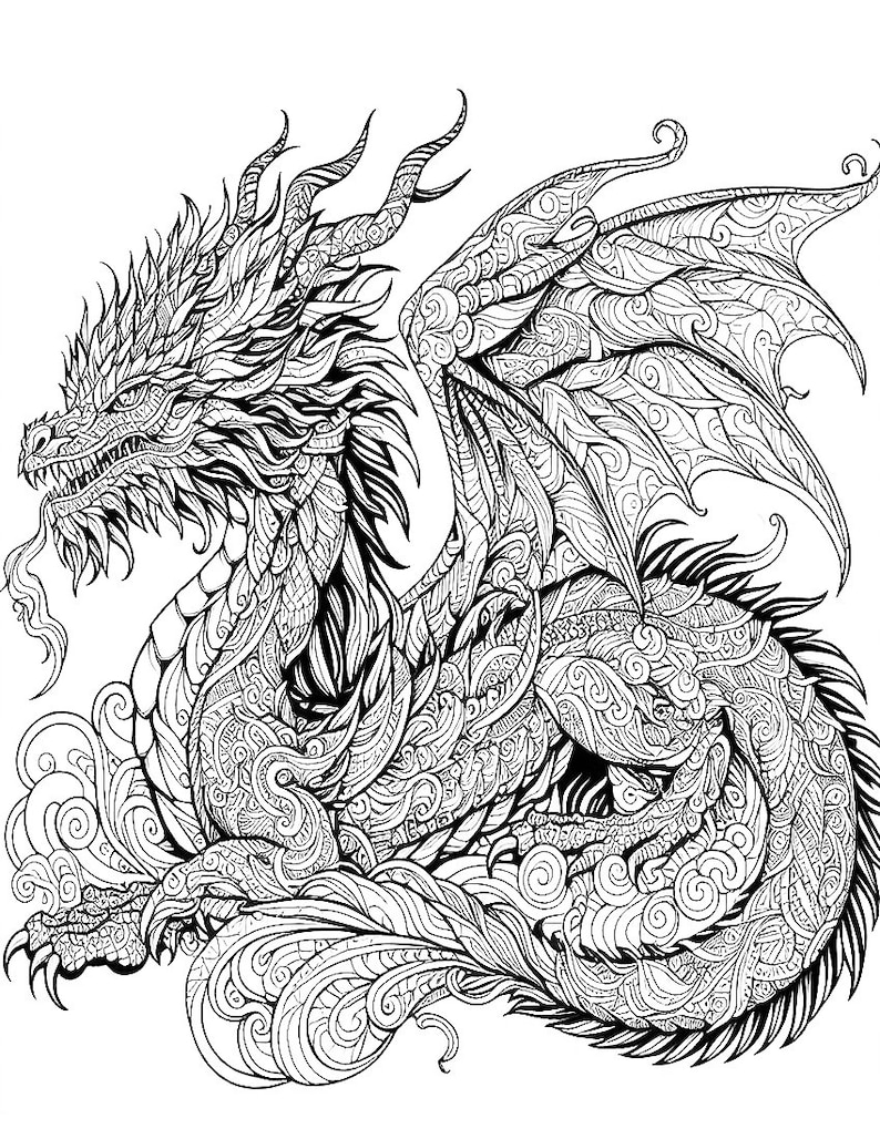 Dragon Mandala Magic: 30 Intricate Dragon Coloring Pages for Dragon ...