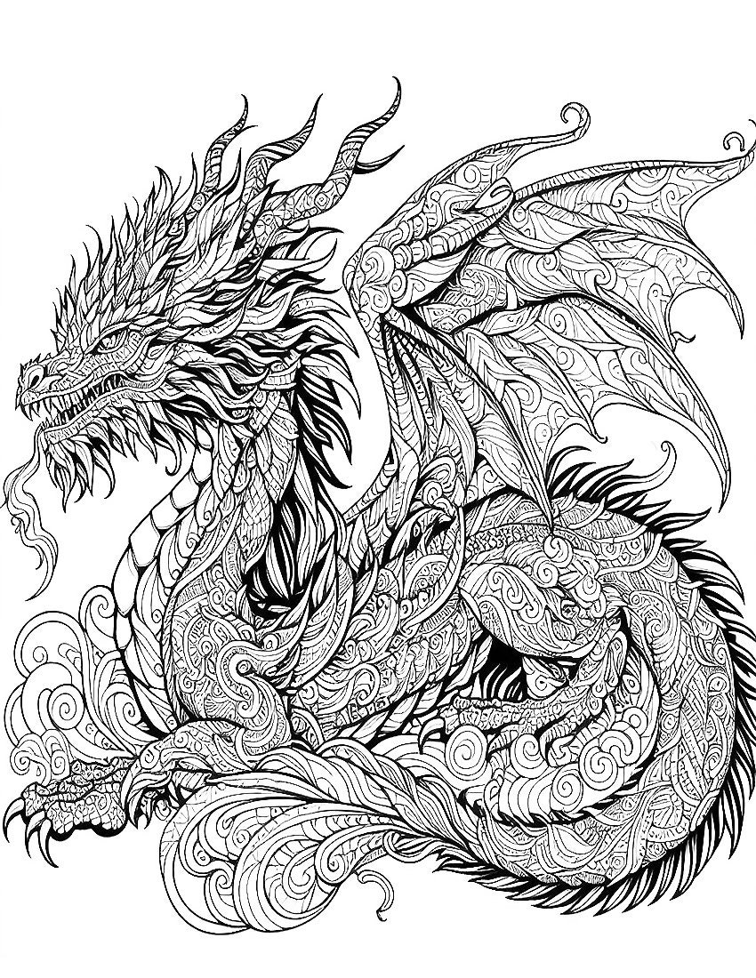 Dragon Mandala Magic: 30 Intricate Dragon Coloring Pages for Dragon ...