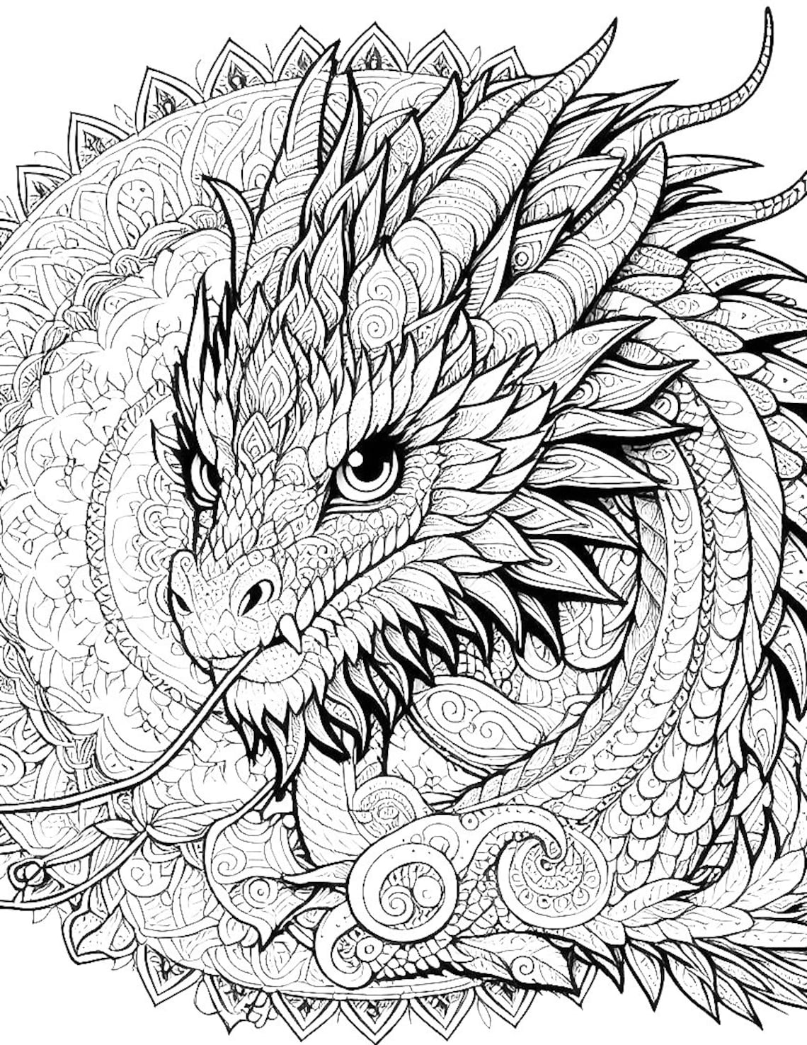 Dragon Mandala Magic: 30 Intricate Dragon Coloring Pages for Dragon ...