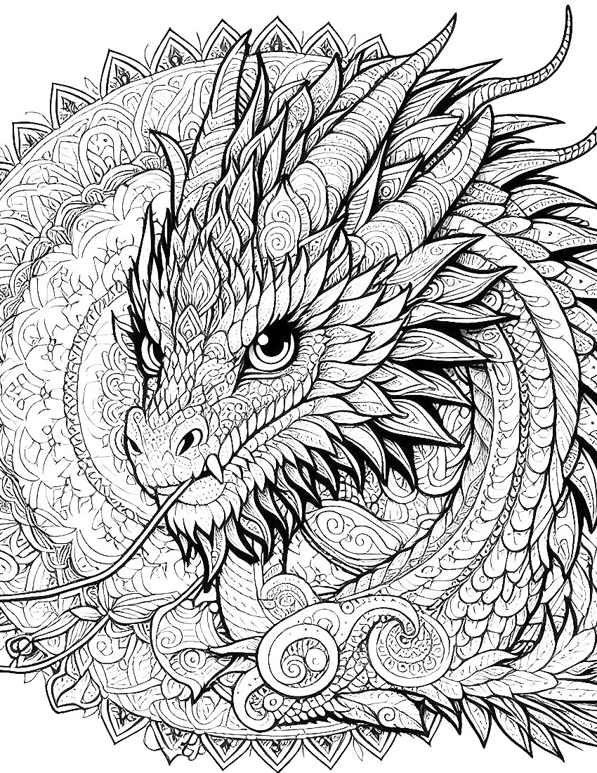 Dragon Mandala Magic: 30 Intricate Dragon Coloring Pages for Dragon ...