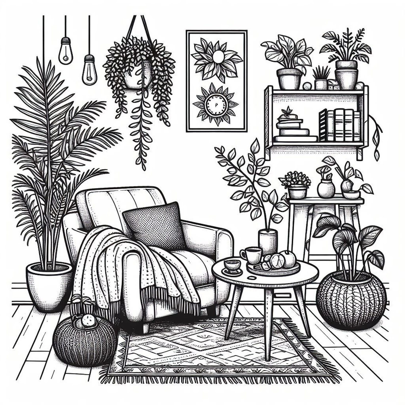 35 Cozy Interiors, Places of Happy People, Coloring Pages for Adults ...