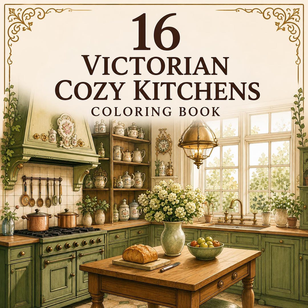 Victorian Kitchen Coloring Book | 16 Cozy Vintage Pages (digital ...