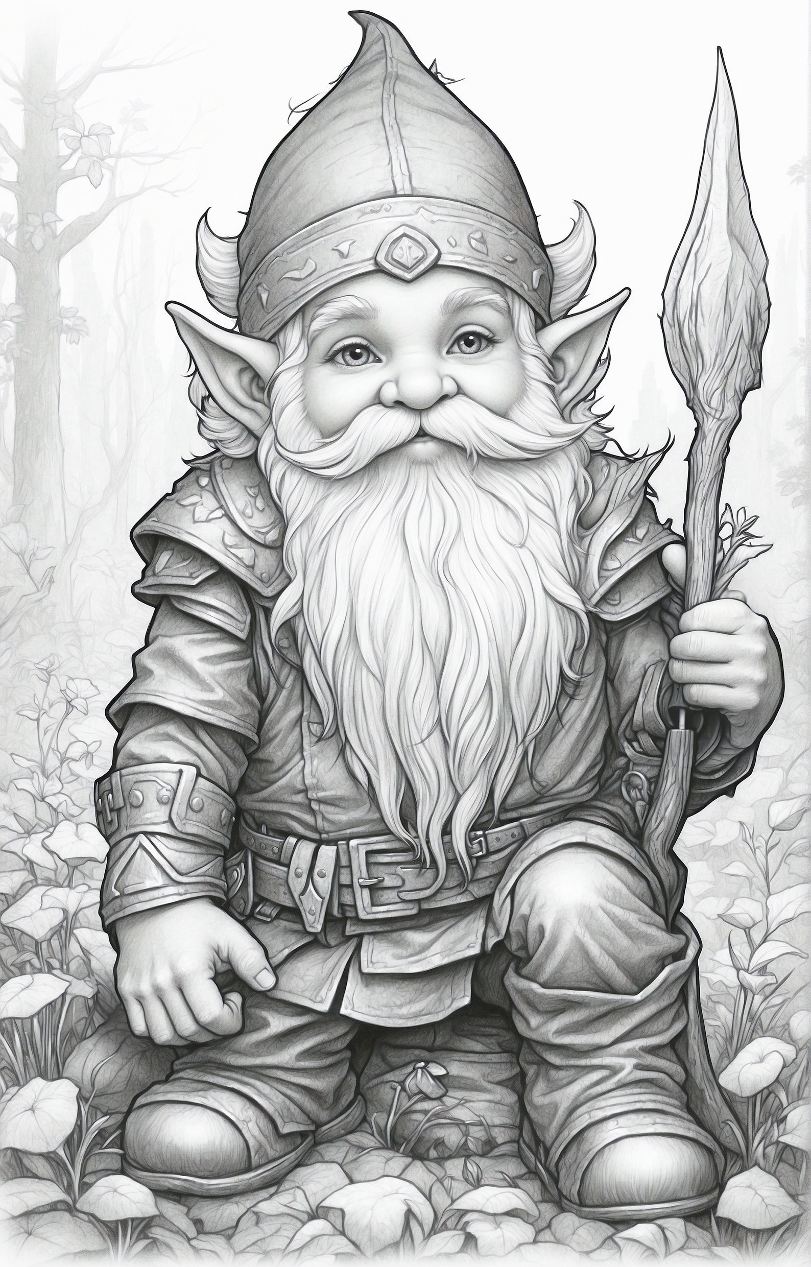 15 Enchanted Realms Realistic Gnome, Coloring Book for Adults: Digital ...