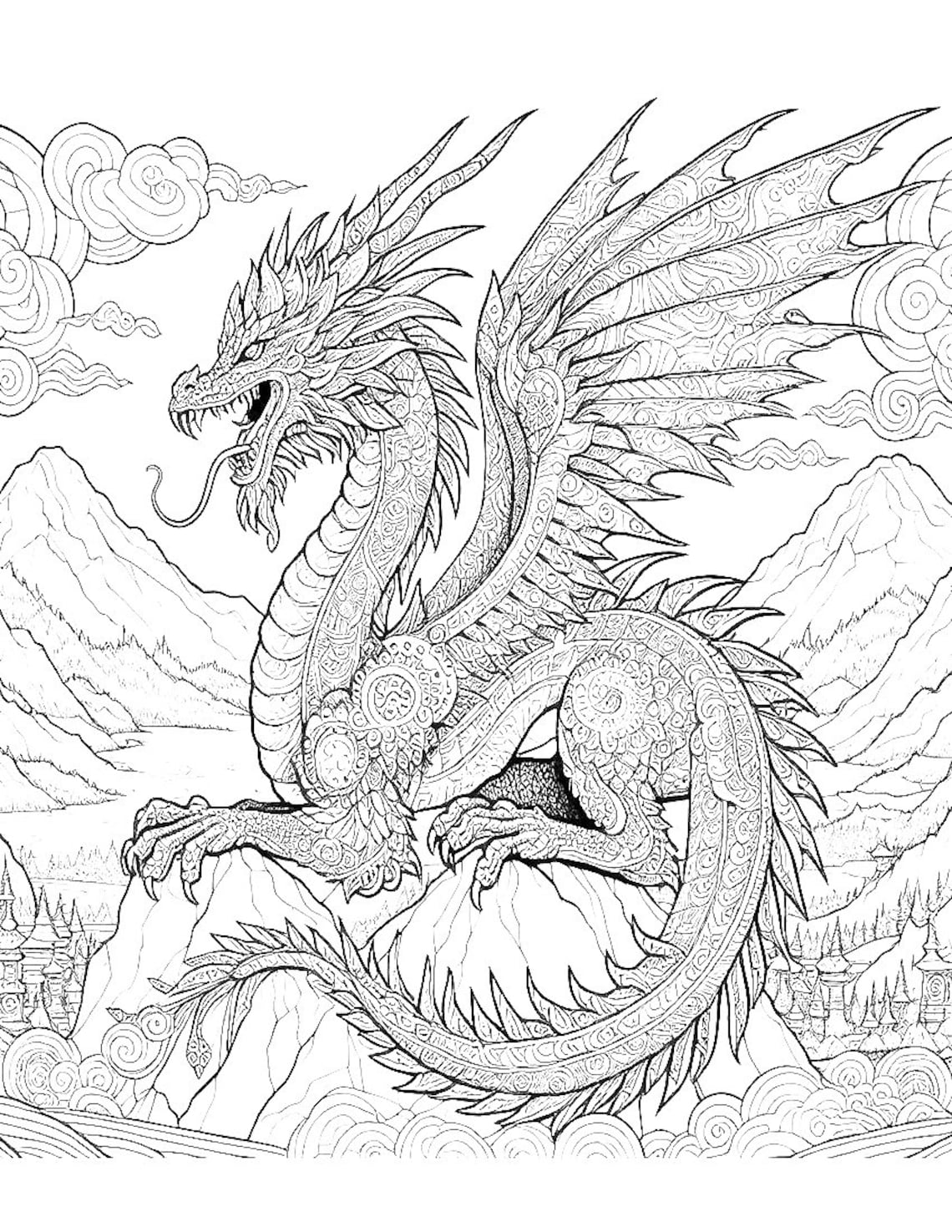 Dragon Mandala Magic: 30 Intricate Dragon Coloring Pages for Dragon ...