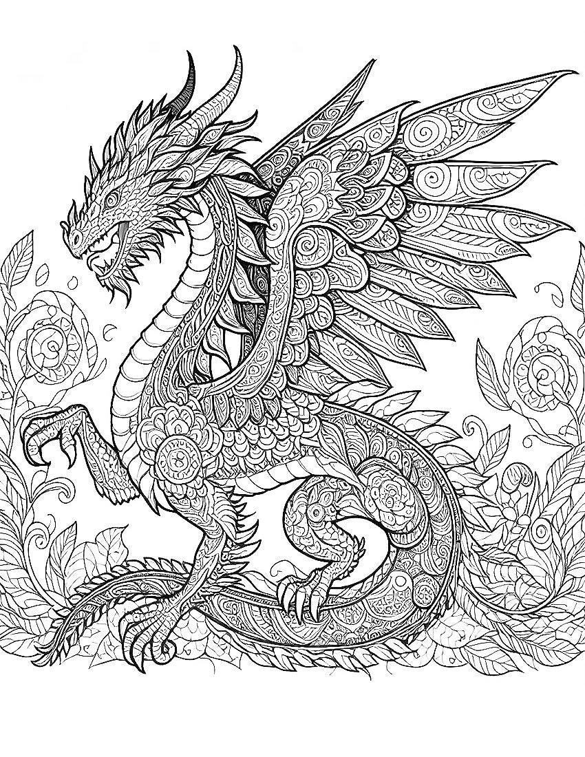 Dragon Mandala Magic: 30 Intricate Dragon Coloring Pages for Dragon ...