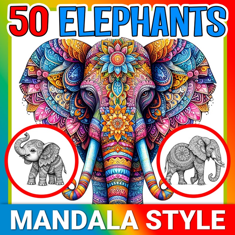 50 Printable Coloring Pages Mandala Elephants, Mindful, Calming ...