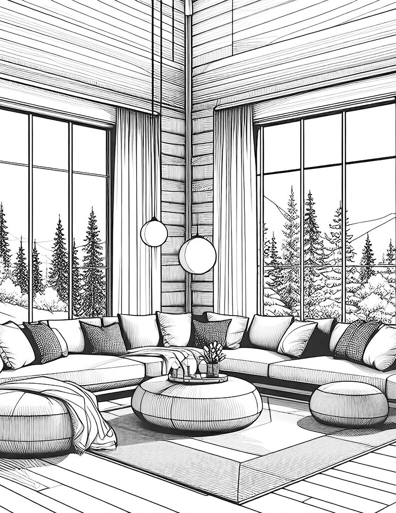 60 Cozy Spaces, Places of Happy People, Coloring Pages for Adults ...