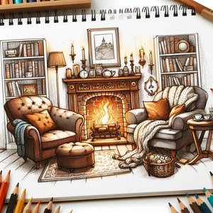 35 Cozy Interiors, Places of Happy People, Coloring Pages for Adults ...