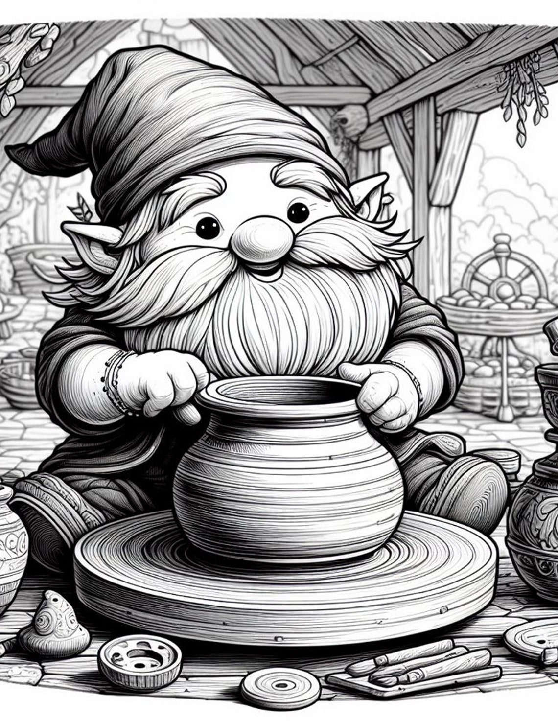 32 Coloring Pages Featuring Gnomes: Digital Sheets Suitable for ...