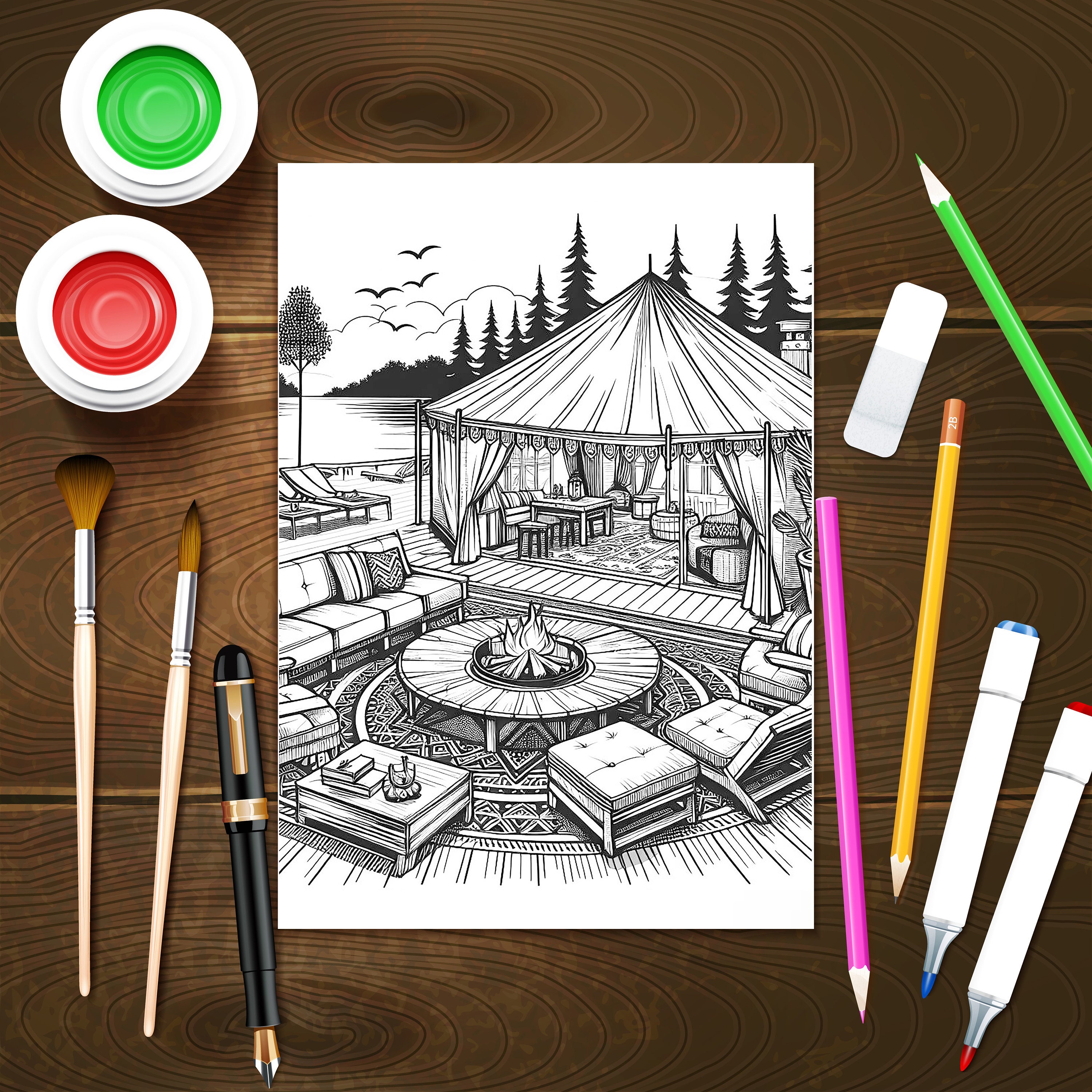 60 Cozy Spaces, Places of Happy People, Coloring Pages for Adults ...