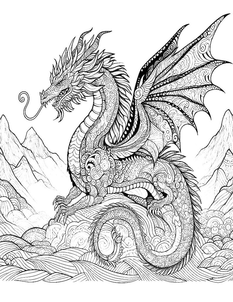 Dragon Mandala Magic: 30 Intricate Dragon Coloring Pages for Dragon ...