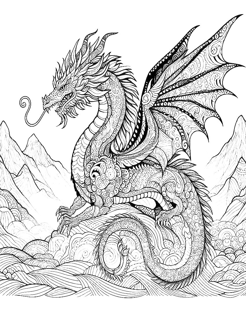 Dragon Mandala Magic: 30 Intricate Dragon Coloring Pages for Dragon ...