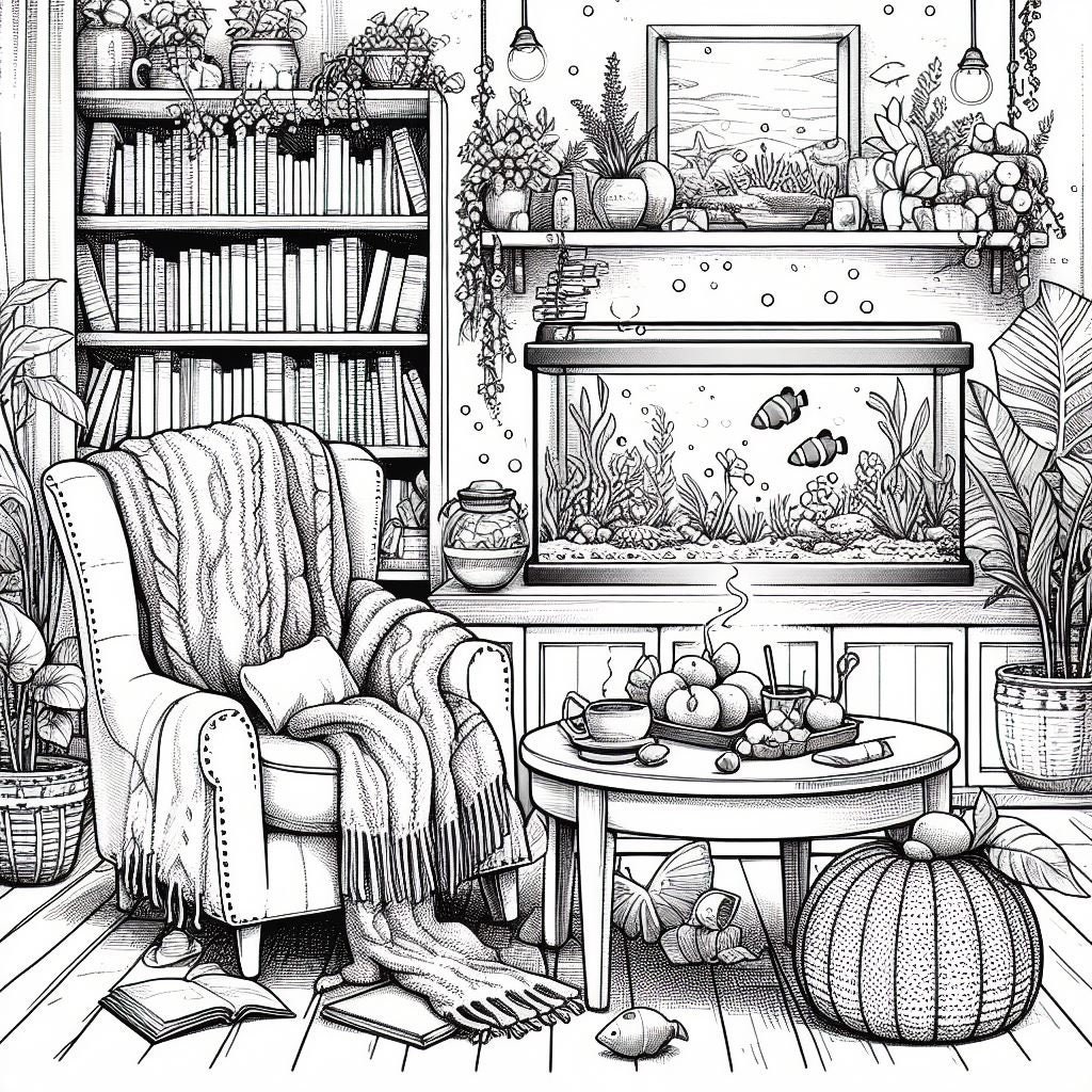 35 Cozy Interiors, Places of Happy People, Coloring Pages for Adults ...