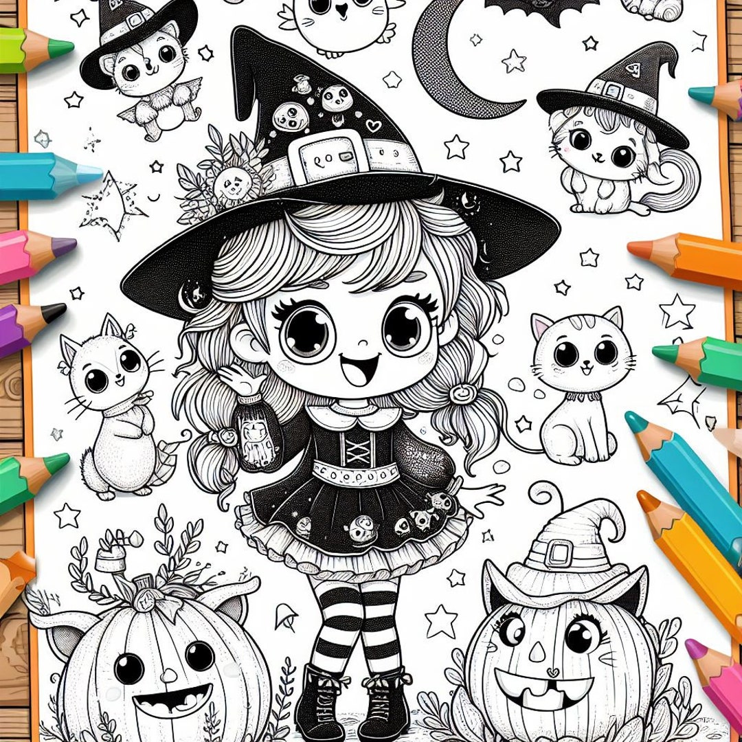 Witchy Wonders: 30 High-quality Cute Little Witch Coloring Fun for Kids ...