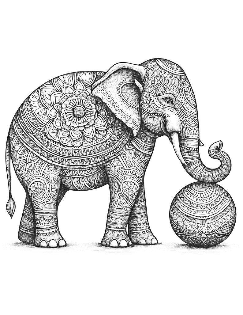 50 Printable Coloring Pages Mandala Elephants, Mindful, Calming ...