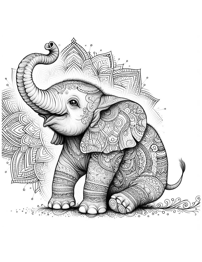 50 Printable Coloring Pages Mandala Elephants, Mindful, Calming ...