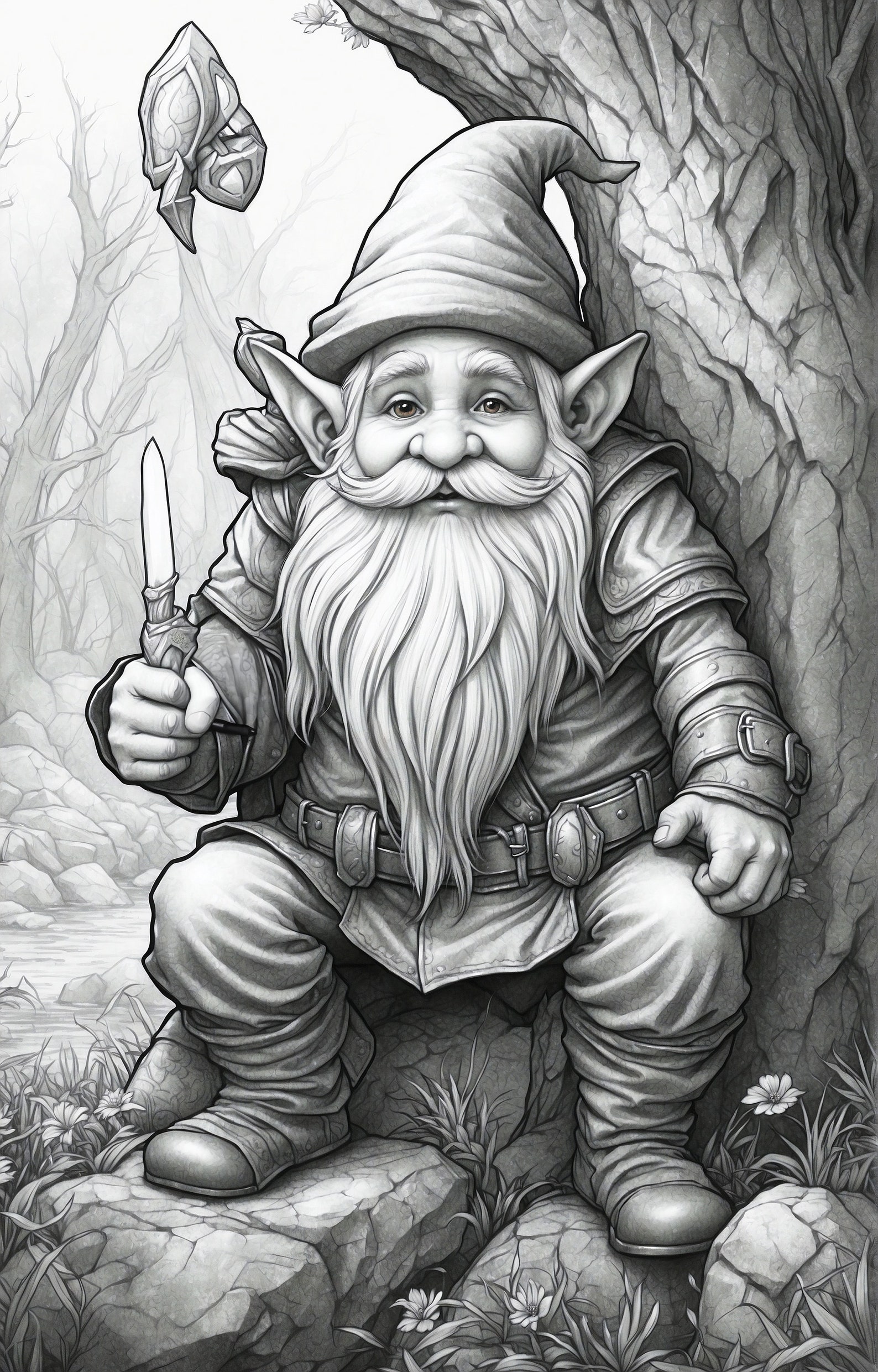 15 Enchanted Realms Realistic Gnome, Coloring Book for Adults: Digital ...