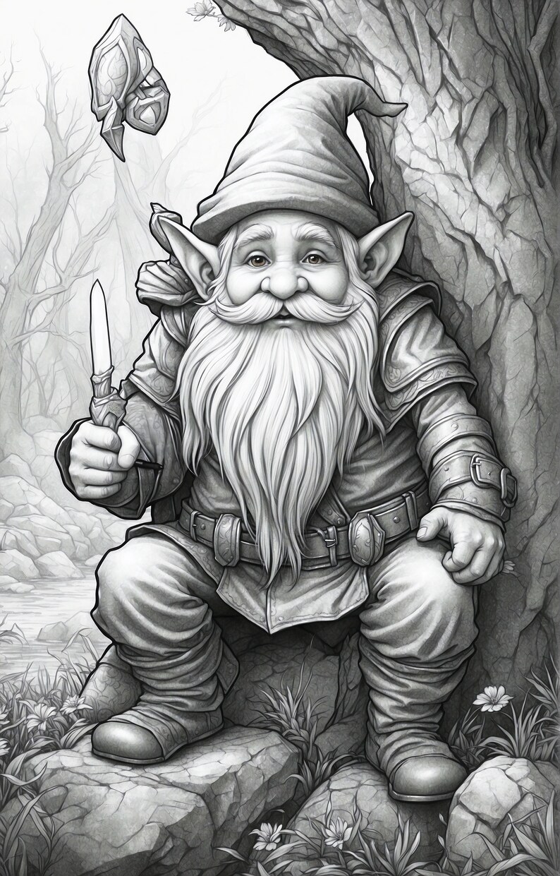 15 Enchanted Realms Realistic Gnome, Coloring Book for Adults: Digital ...