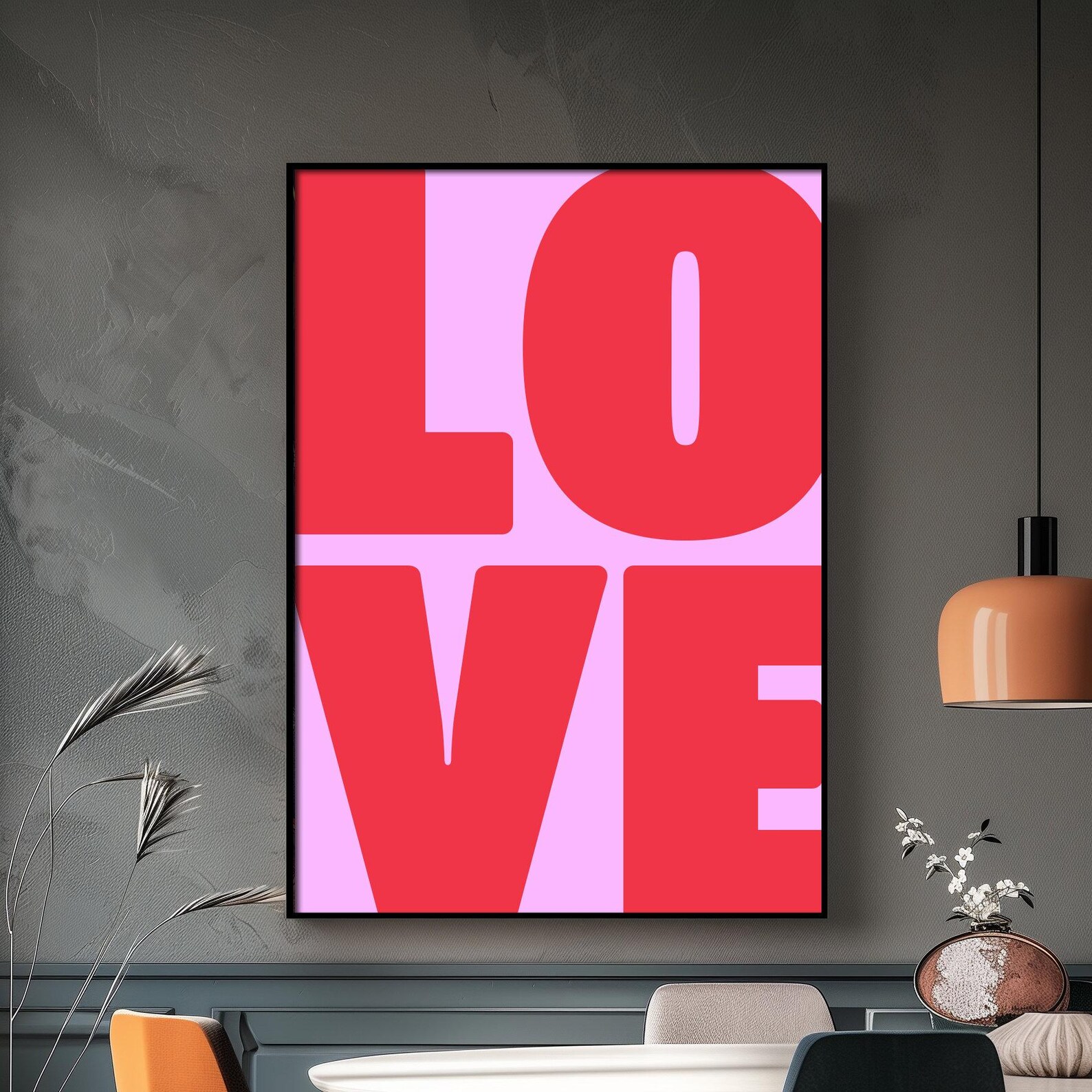 Big Love - Bold Typography Wall Art - Minimalist Pink and Red Design ...