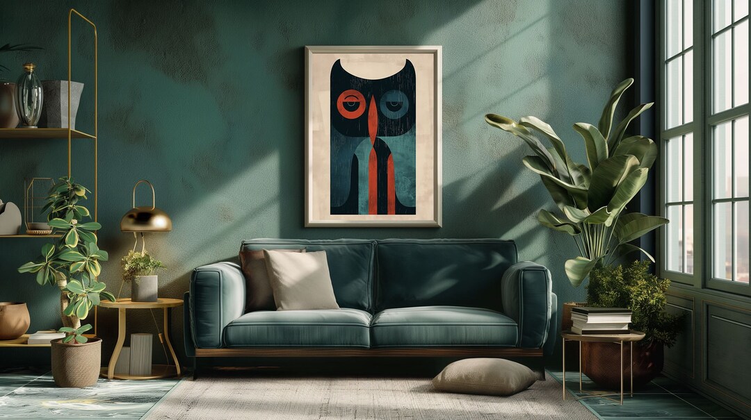 Abstract Owl Vision Mid-century Modern Owl Art Print Illustration ...