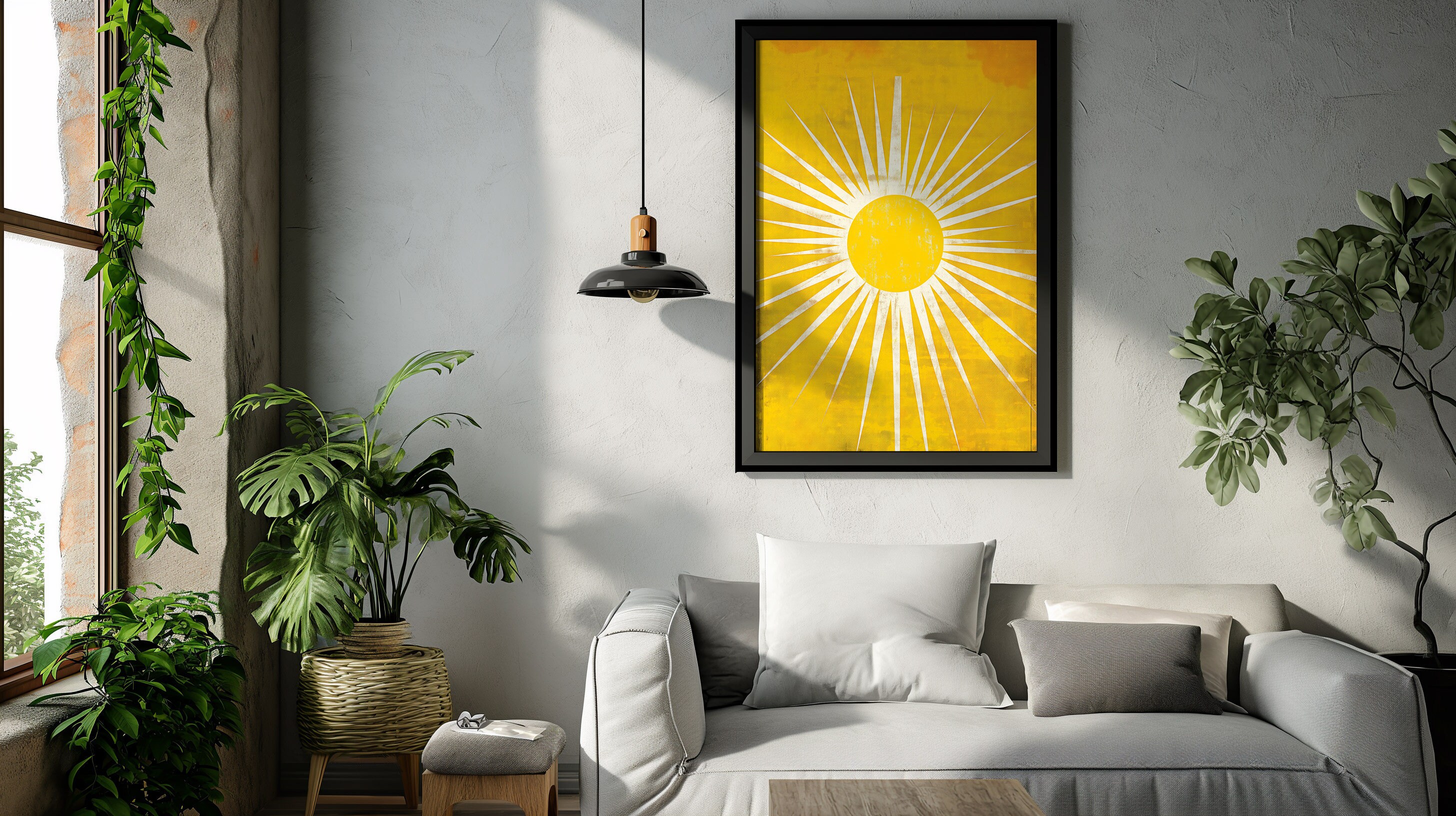 Radiant Dawn Abstract Sunburst Art Print Vibrant Yellow Sunshine ...