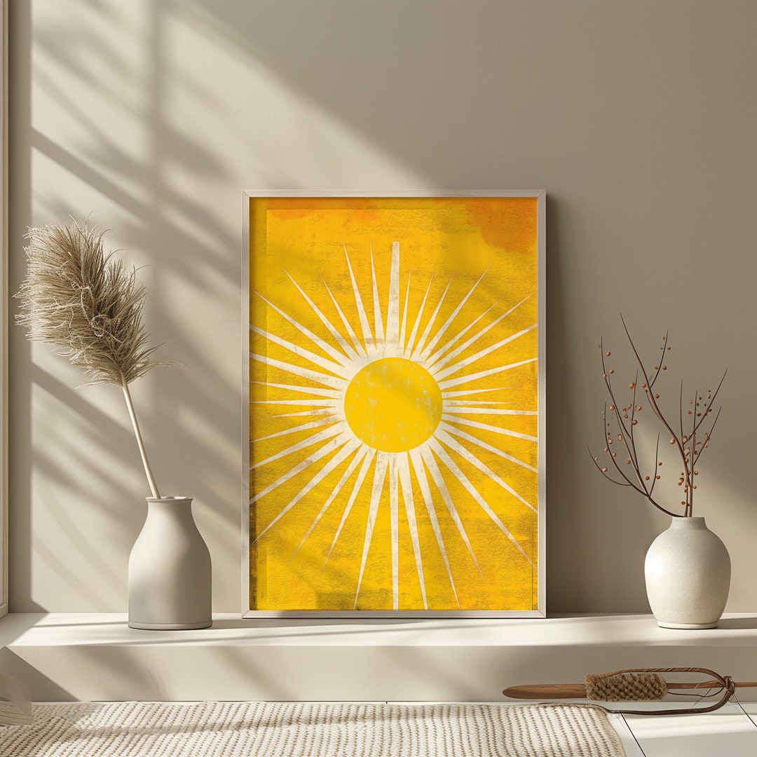 Radiant Dawn - Abstract Sunburst Art Print - Vibrant Yellow Sunshine ...
