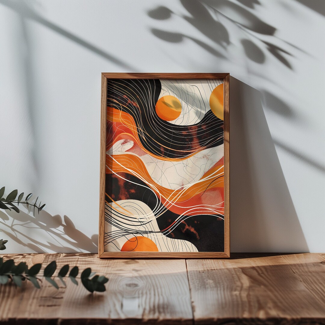 Orbiting Elegance Dynamic Curves and Abstract Circles Art Orange and ...