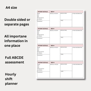 4 Patient Nurse Handover Sheet Four Patient Details and Hourly Shift ...