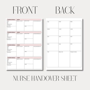 4 Patient Nurse Handover Sheet Four Patient Details and Hourly Shift ...
