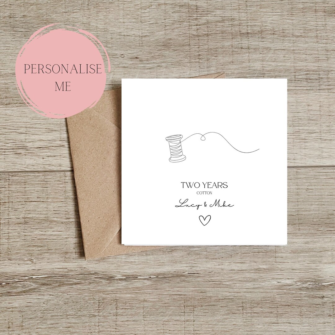 Second Anniversary Card Personalised, 2nd Anniversary Card ...