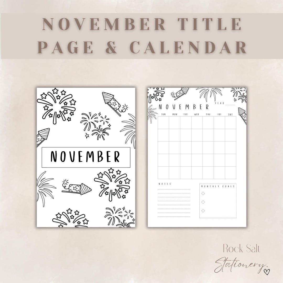 November Title Page & Calendar | Printable Journal Pages | Bullet ...