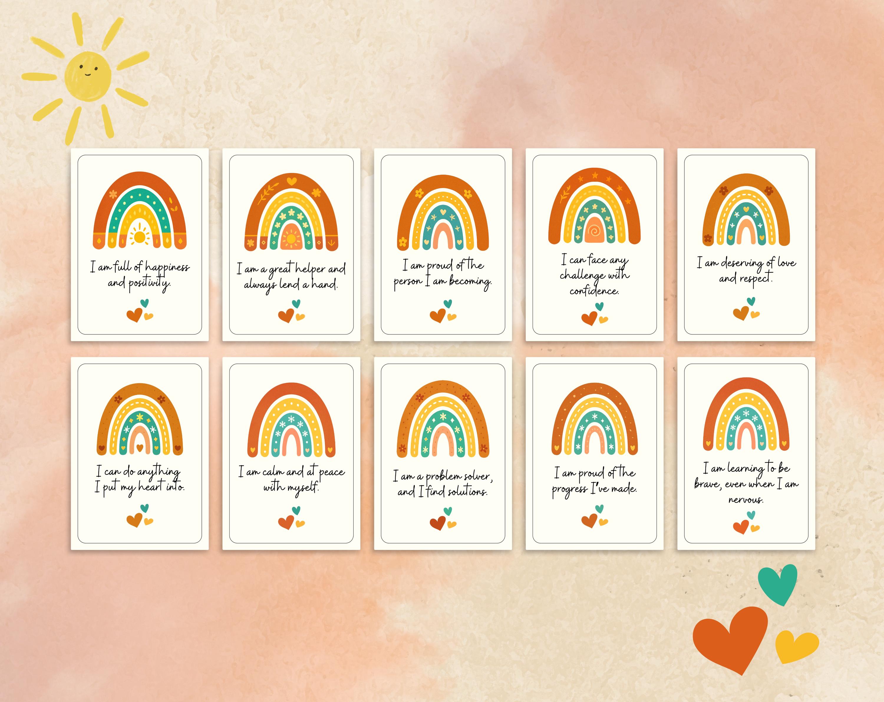 Rainbow Affirmation Cards for Kids: Printable Encouragement Quotes ...