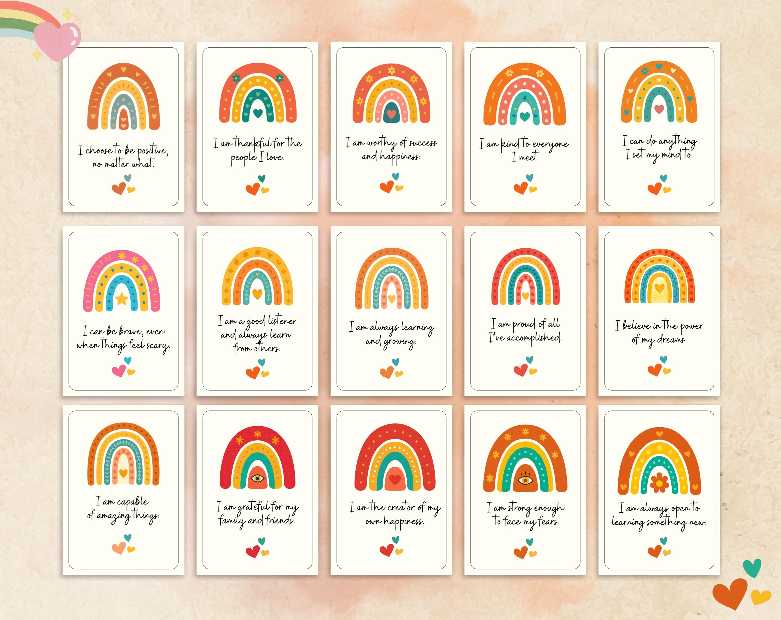 Rainbow Affirmation Cards for Kids: Printable Encouragement Quotes ...
