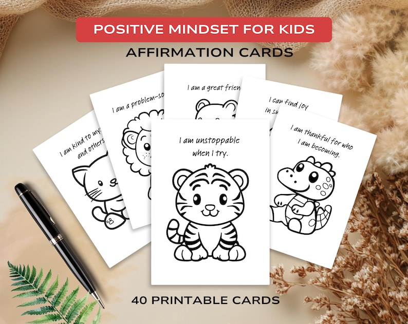 Kids' Affirmation Cards: Animal Coloring Pages, Growth Mindset (digital ...